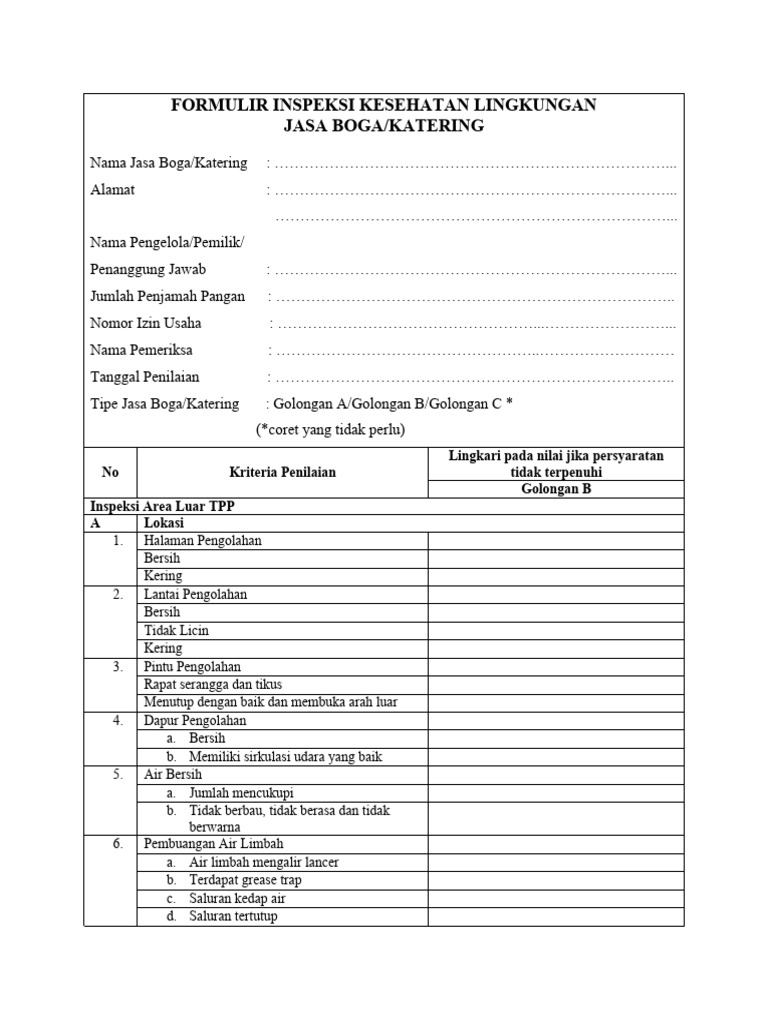Formulir Inspeksi Permenkes | PDF