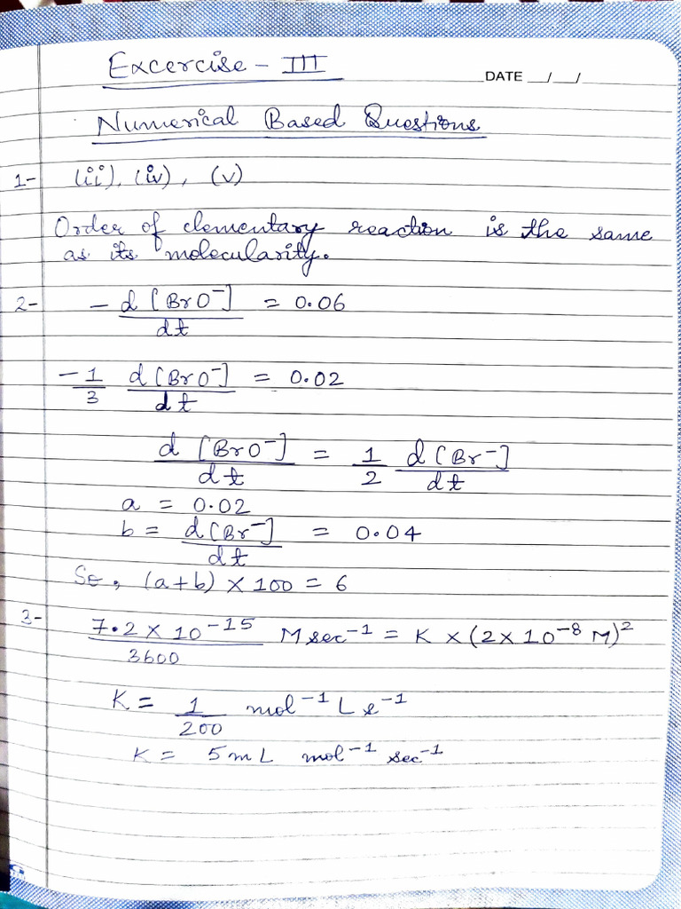 Chemical Kinetics Ex - 3 Numerical Based Ques | PDF