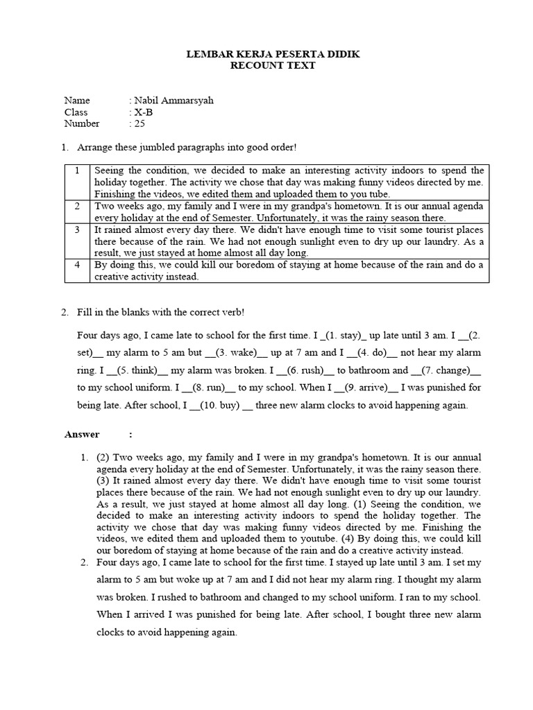 LKPD Recount Text Nabil Ammarsyah XB25 | PDF | Foreign Language Studies