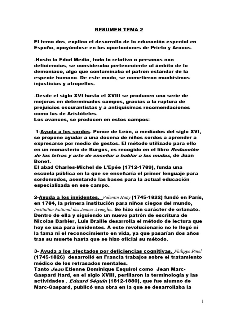 2 RESUMEN TEMA 2 bases psicopedagógicas | PDF | Educación especial