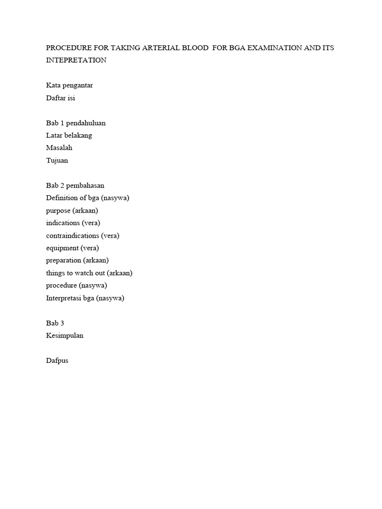 Procedure For Taking Arterial Blood For Bga Examination and Its Intepretation | PDF