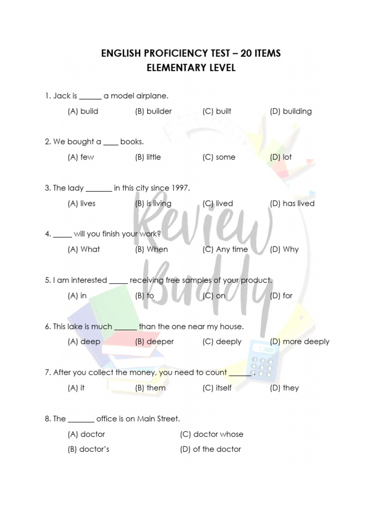 English Proficiency Test 20 Items | PDF