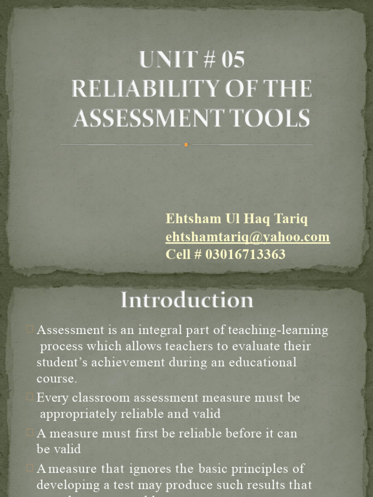 Reliability of The Assessment Tools | PDF | Evaluation | Statistical ...