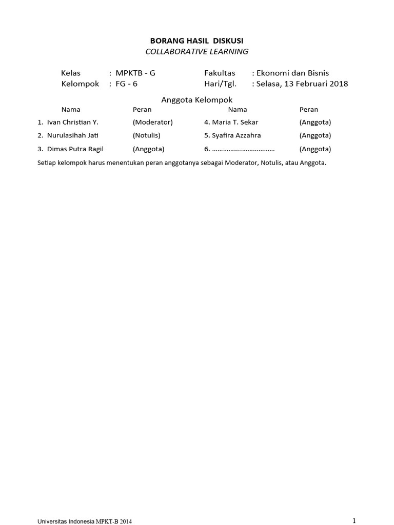 Borang Hasil Diskusi CL-1 FG 6 | PDF