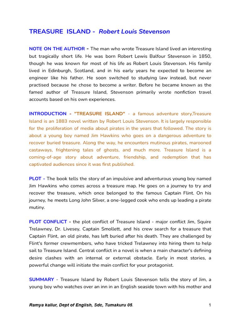IV BBA Novel - Treasure Island | PDF | Treasure Island