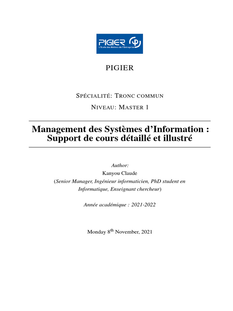 Kanyou Claude PIGIER MSI | PDF | Management du système d'information ...