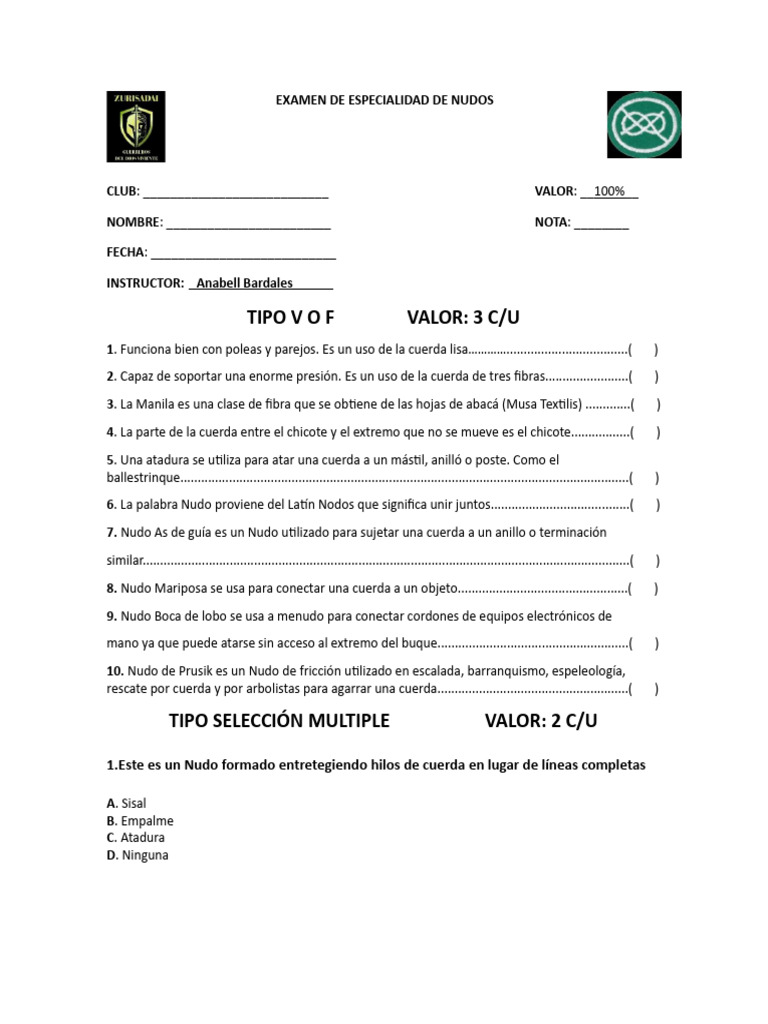 EXAMEN E Nudos | PDF | Cuerda | Nudo