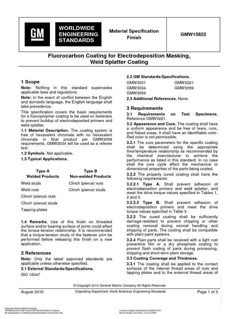 GMW15822 | PDF | Nut (Hardware) | Industrial Processes