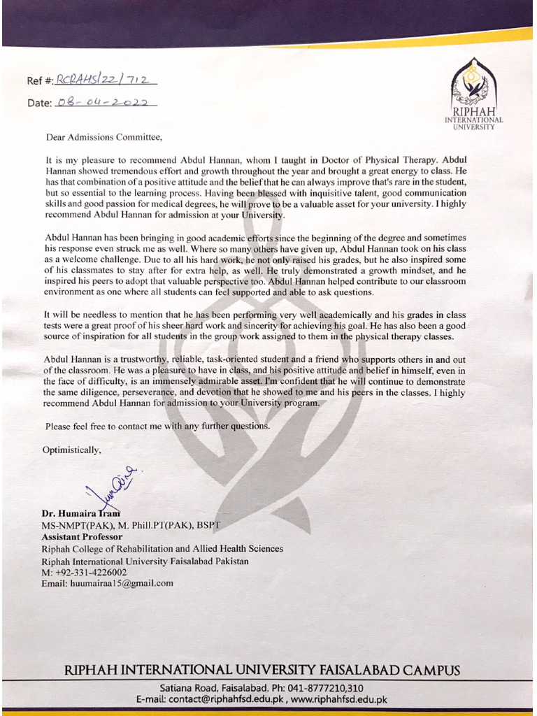 Recommendation Letters | PDF