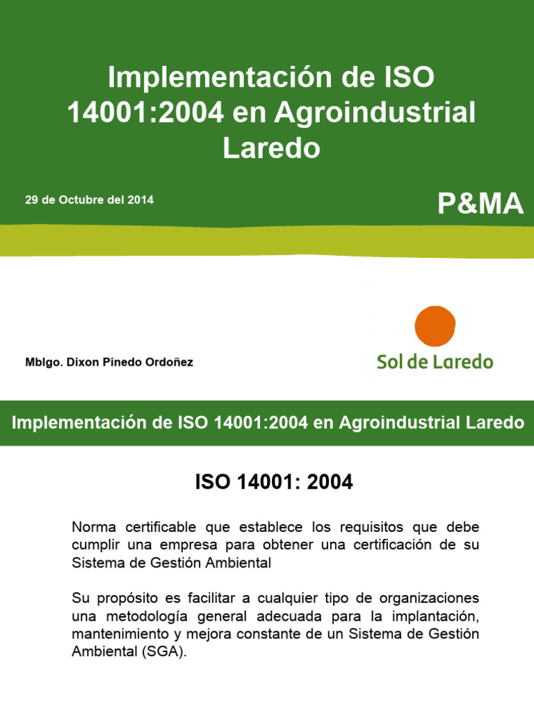 Presentación ISO 14001-2004 Colegio Ingenieros - 2014 | PDF | Auditoría ...