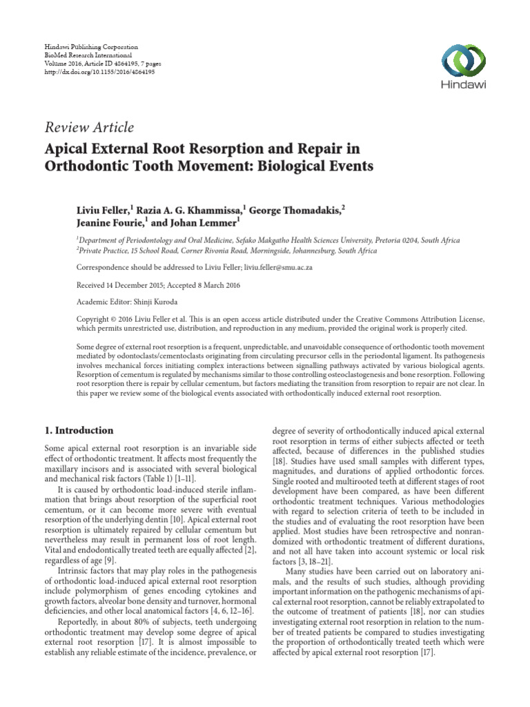Feller2015 Apical External Root Resorption and Repair in | PDF | Human ...