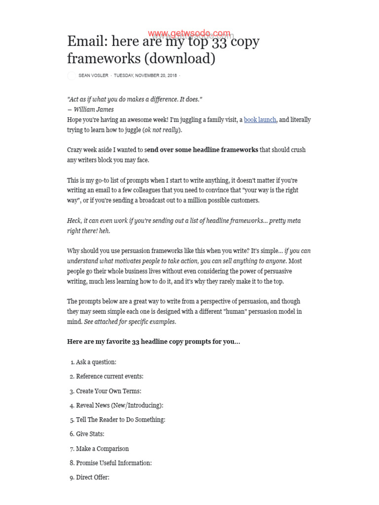 Email - Here Are My Top 33 Copy Frameworks (Download) | PDF | Human Communication