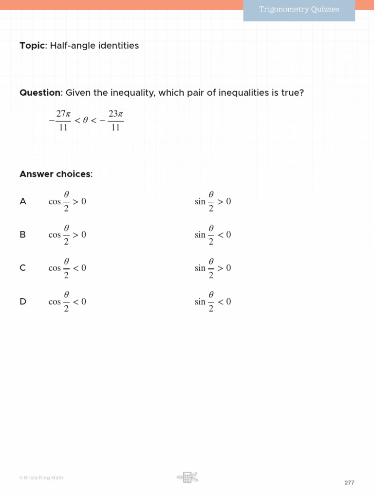 05 Half-Angle Identities | PDF