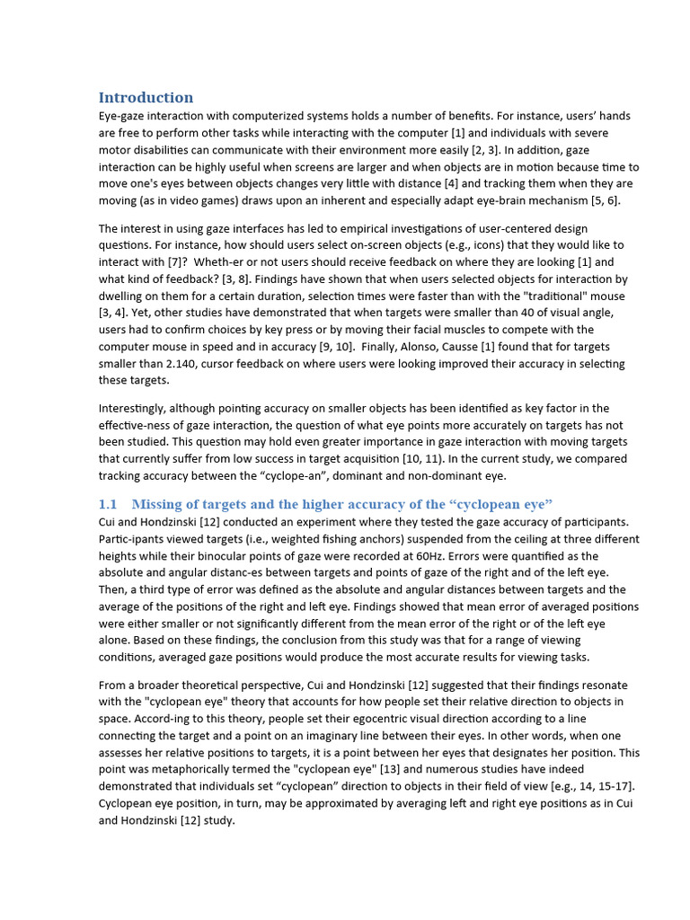Gaze Interaction: Cyclopean Eye Accuracy | PDF | Vision | Senses