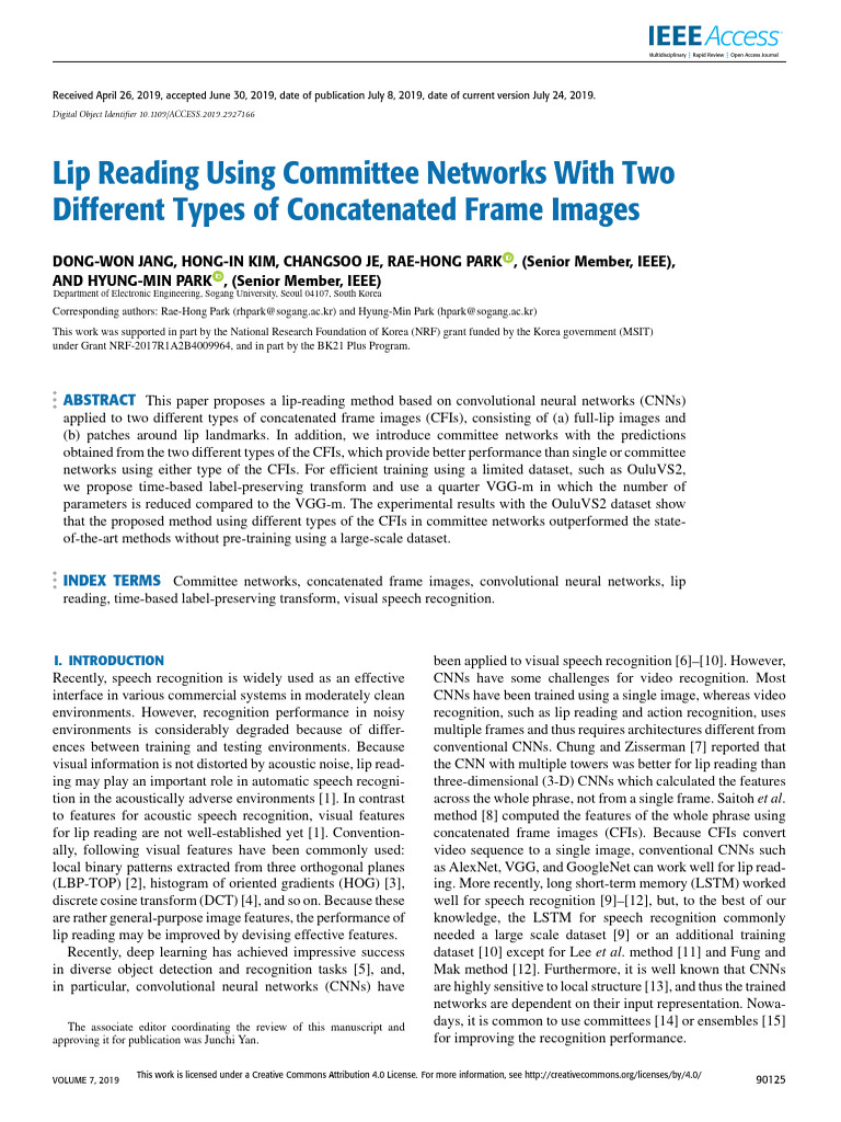 Lip Reading Using Committee Networks With Two Different Types of Concatenated Frame Images | PDF ...