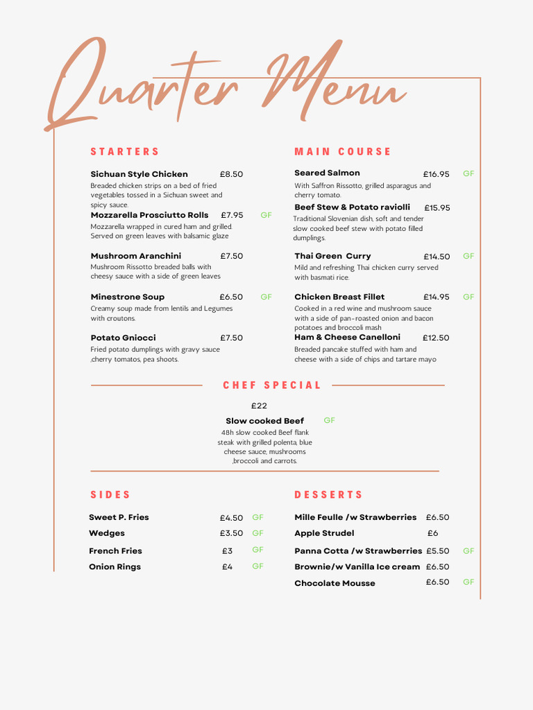 Quarter Restaurant Menu Overview | PDF | Dumpling | Asian Cuisine