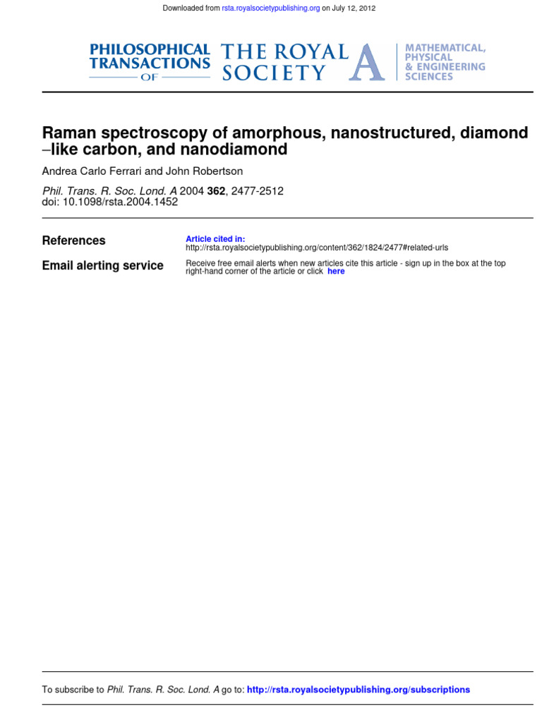 Raman Spectroscopy of Amorphous, Nanostructured, Diamond Like Carbon ...