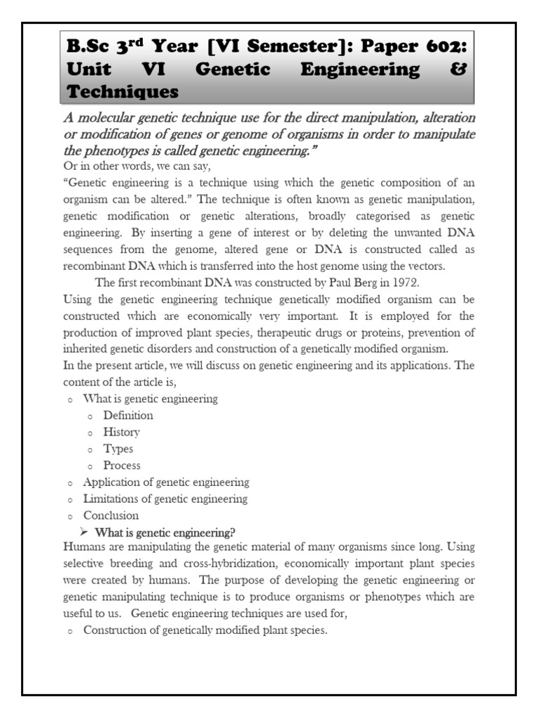 Genetic Engineering & Techniques | PDF | Genetic Engineering | Plasmid