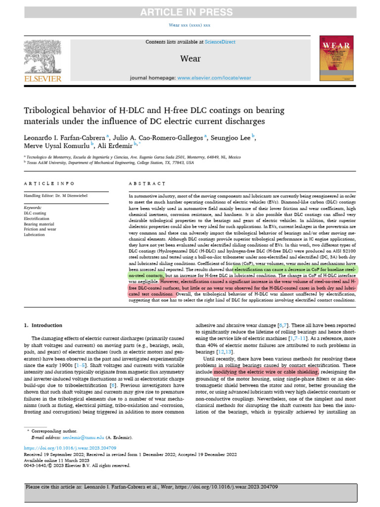 Tribological behavior of H-DLC and H-free DLC coatings on bearing ...