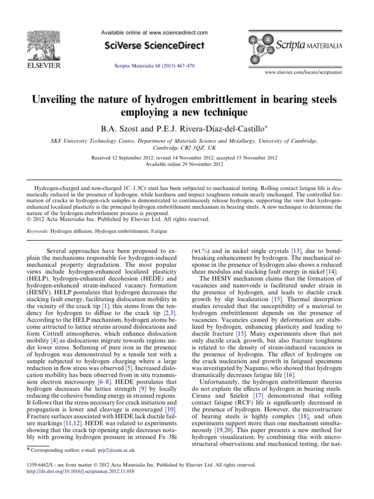 Unveiling The Nature of Hydrogen Embrittlement in Bearing Steels | PDF ...