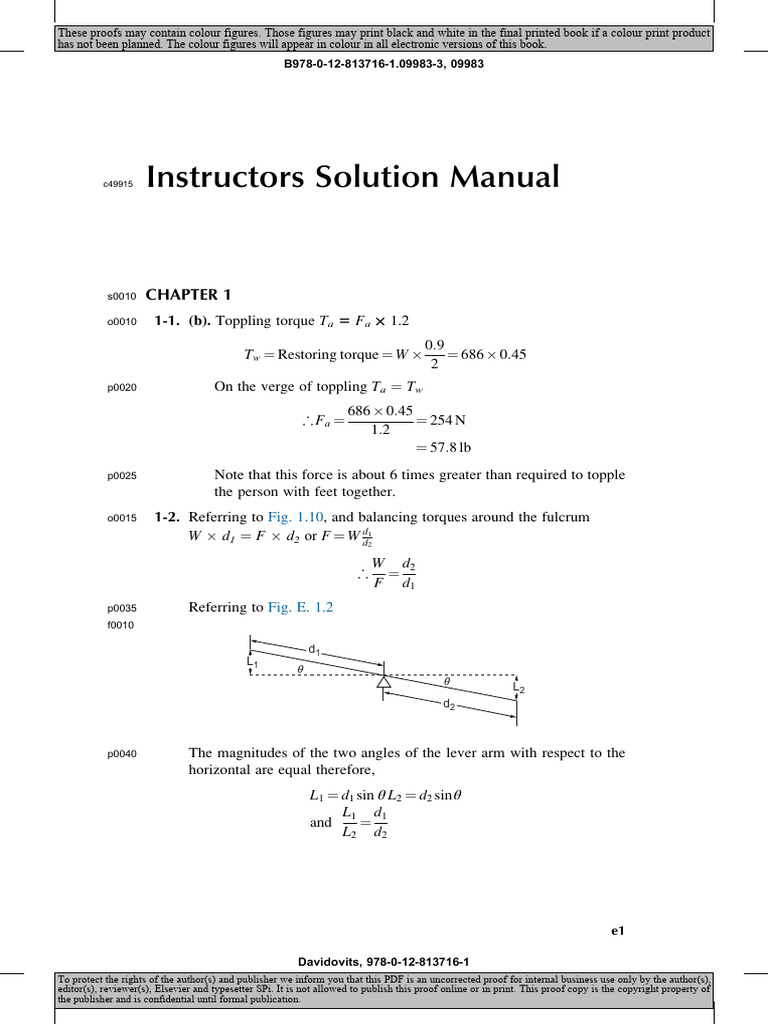 Instructors Solution Manual: D L L D | PDF | Lever | Torque