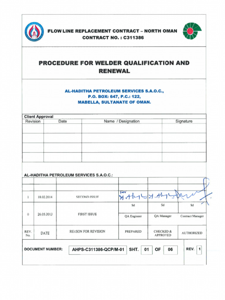 QCP-M-01 - 1 - Procedure For Welder Qualification and Renewal | PDF