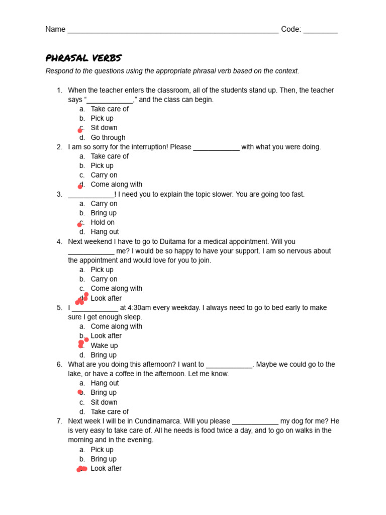 TEST - Phrasal Verbs - Relative Clauses | PDF TEST - Phrasal Verbs - Relative Clauses | PDF