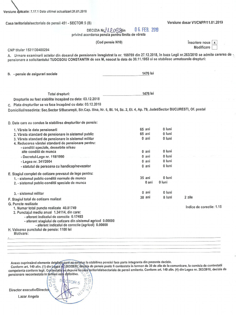 Decizie Pensie Teo 1 | PDF