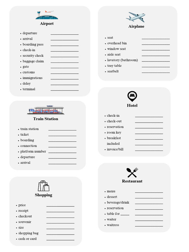 Travel Vocabulary Guide | PDF | Waiting Staff