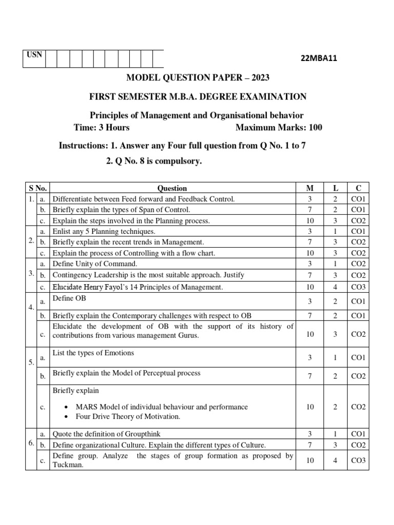 Model Question Papers - First Semester MBA - All | PDF | Debits And ...