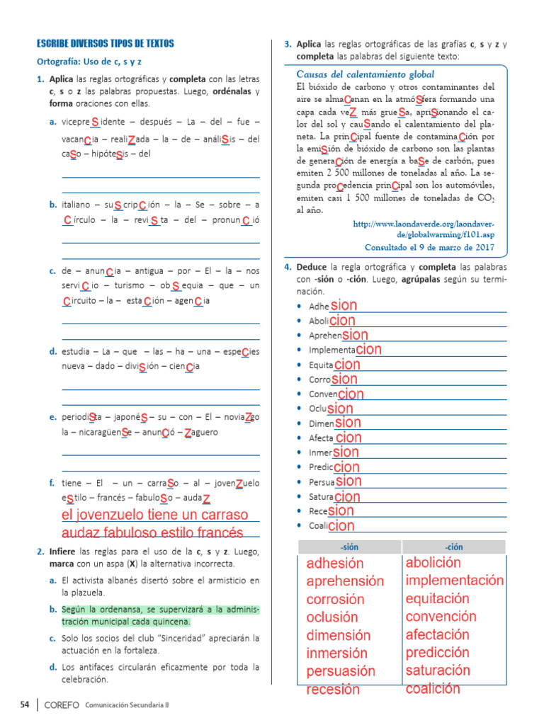 Escribe Diversos Tipos de Textos: Ortografía: Uso de C, S y Z 1. 3 ...