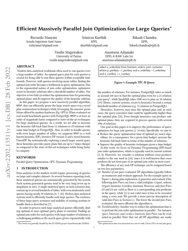 Efficient Massively Parallel Join Optimization For Pdf Mathematical Optimization Parallel 5030