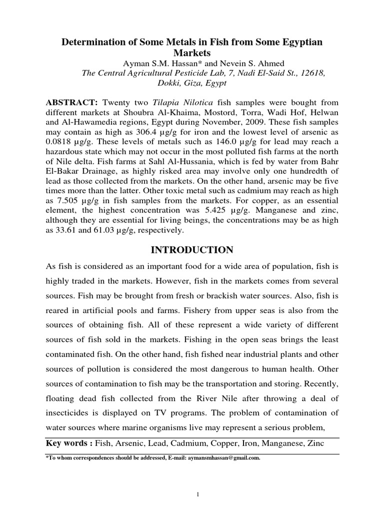 Determination of Some Metals in Fish Fro | PDF | Iron | Manganese