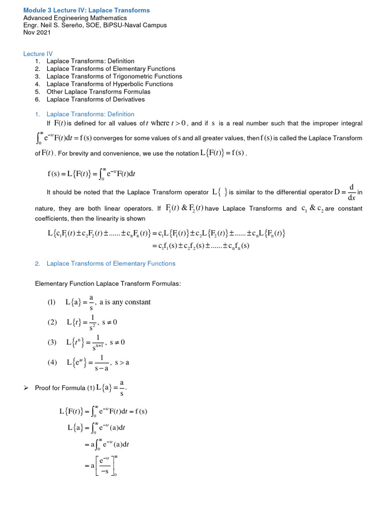 Notes For Module 3 Laplace Transforms | PDF | Mathematical Concepts ...