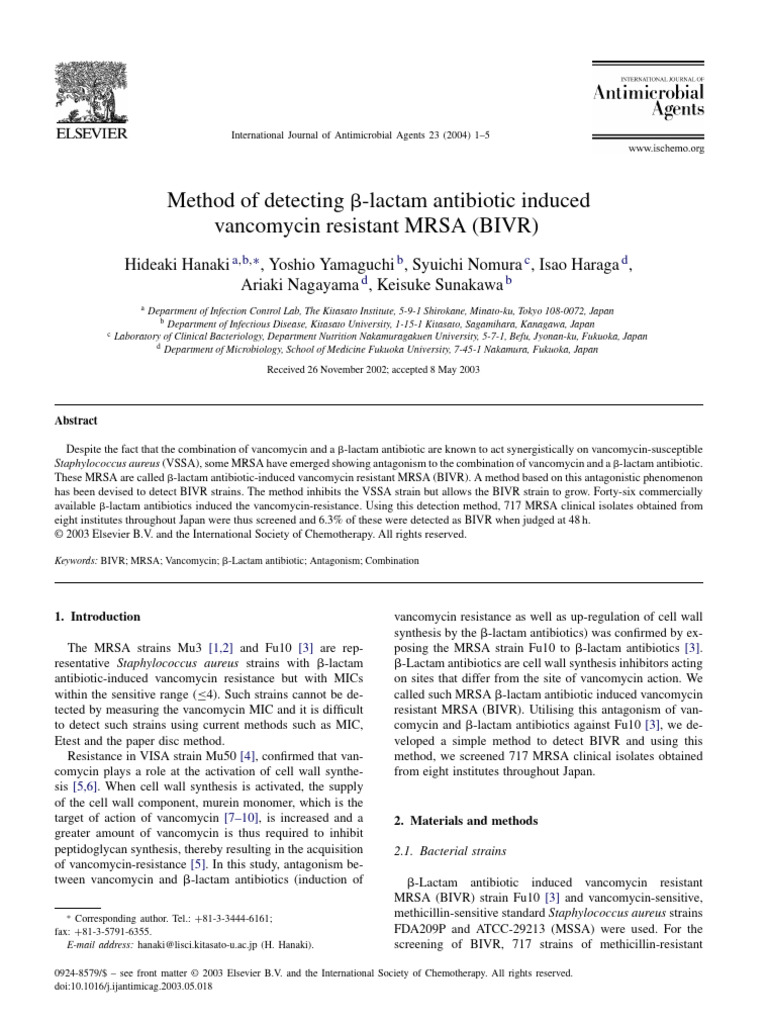 Method of Detecting B-Lactam Antibiotic Induced Vancomycin Resistant MRSA (BIVR) | PDF ...