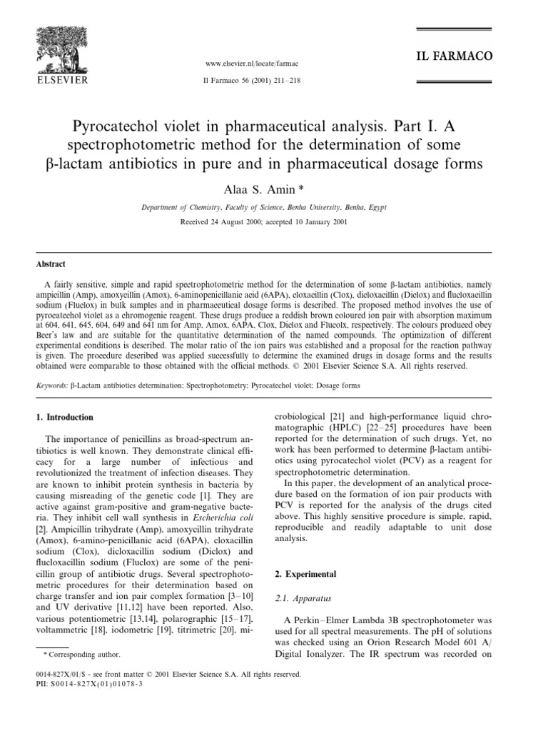 Pyrocatechol Violet In Pharmaceutical Analysis Part I A