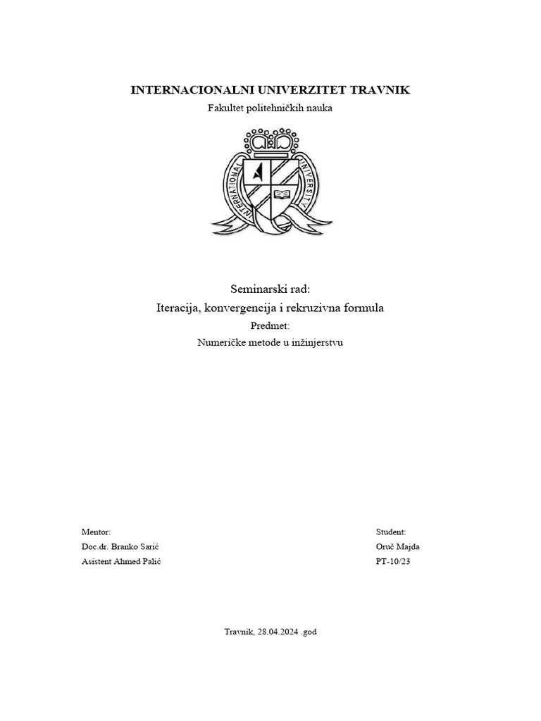 Seminarski Rad Numericke Metode U Inzinjerstvu Iteracija Konvergencije ...