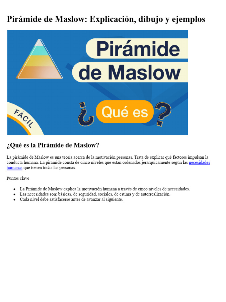 Pirámide de Maslow | Descargar gratis PDF | Conceptos psicologicos | Psicología Social