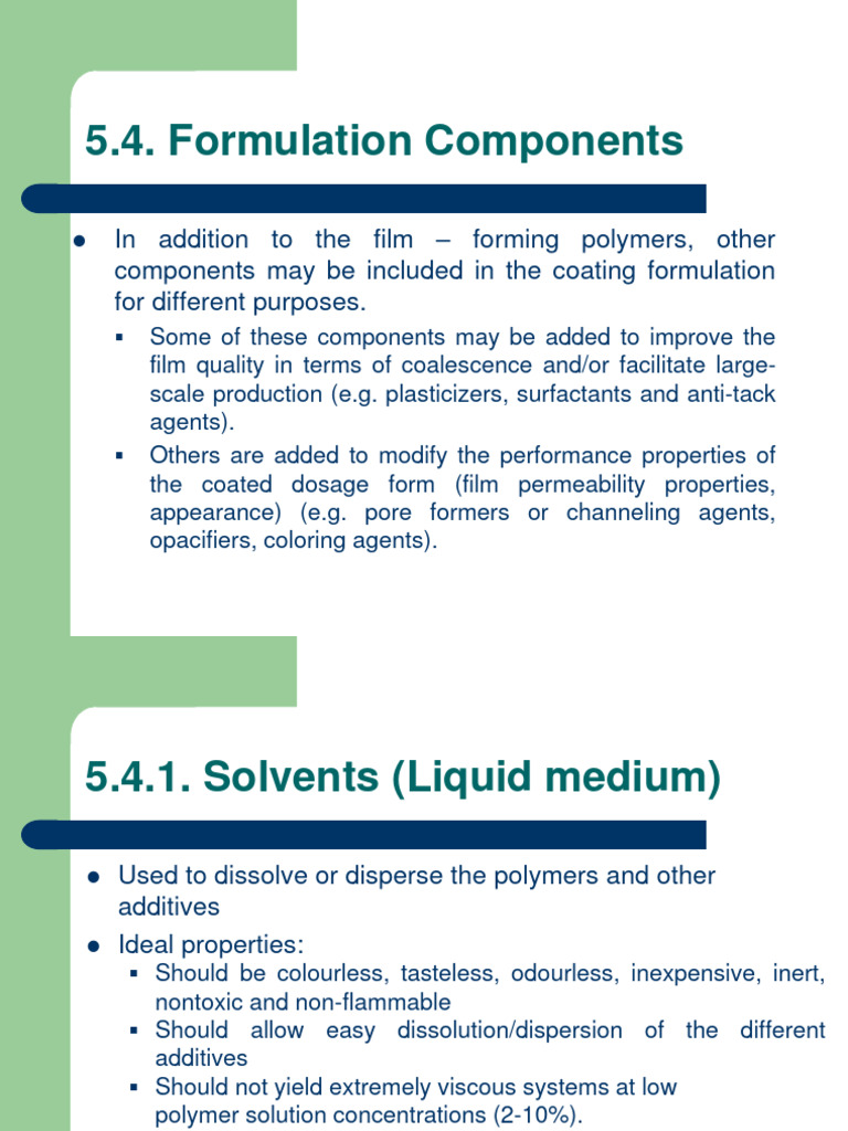 1. Coating Part 3. Formulation components and fluid bed coaters ...