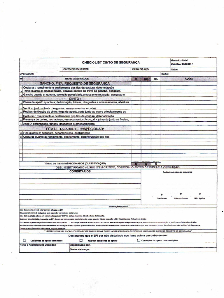 Checklist Cinto de Segurança | PDF