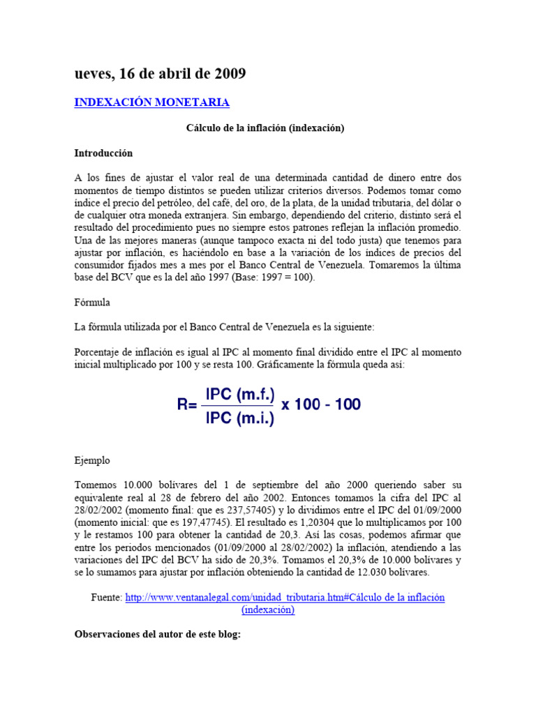 formula indexacion | Descargar gratis PDF | Inflación | Índice de ...