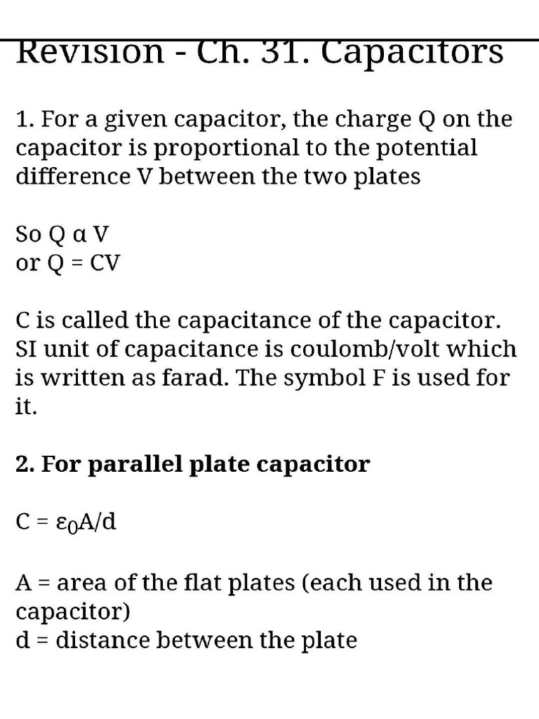 Capacitor Short Notes | PDF