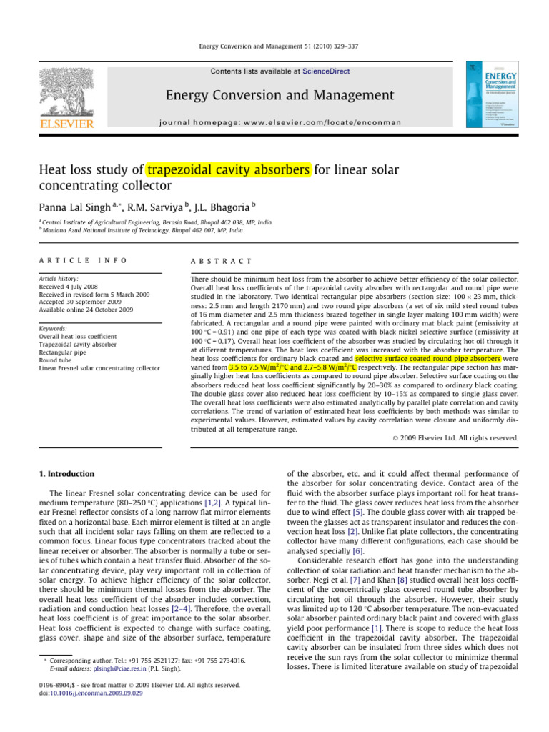 Heat Loss Study of Trapezoidal Cavity Absorbers For Linear Solar ...