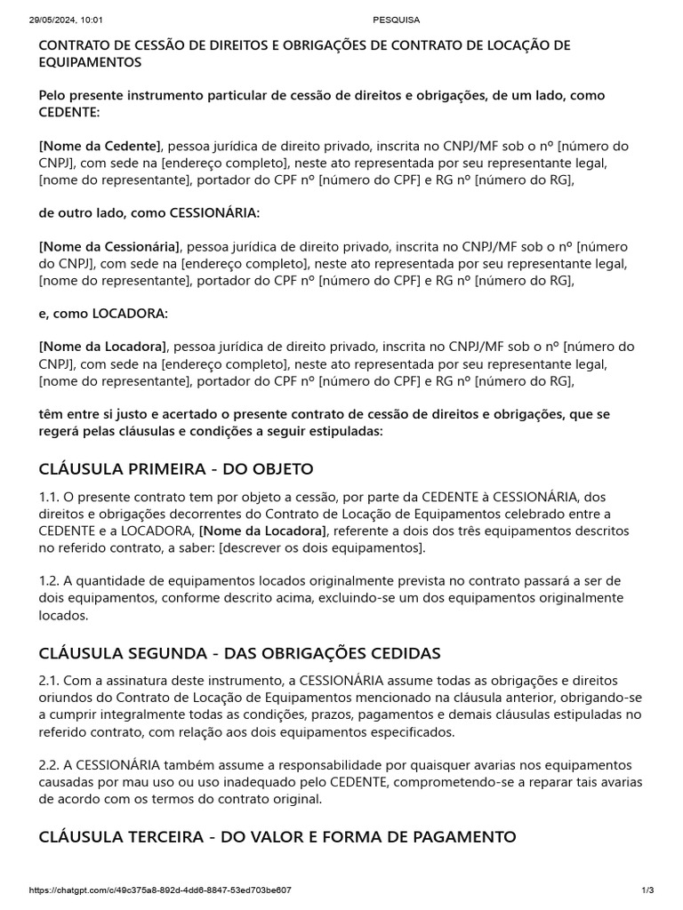 Modelo Cessão De Direito E Obrigações Pdf Justiça Crime E Violência