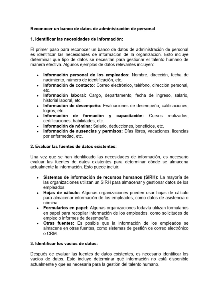 Reconocer Un Banco de Datos de Administración de Personal | PDF | Bases ...
