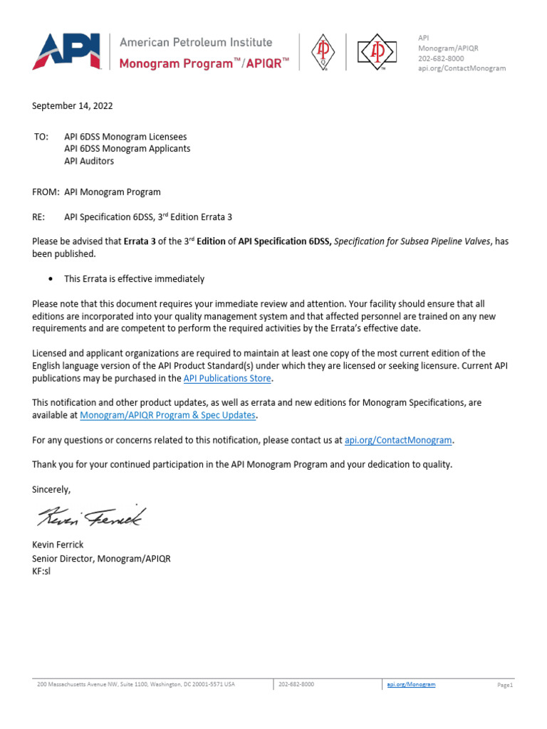 API Specification 6DSS 3rd Edition Errata 3 Update 20220914 | PDF | Computers