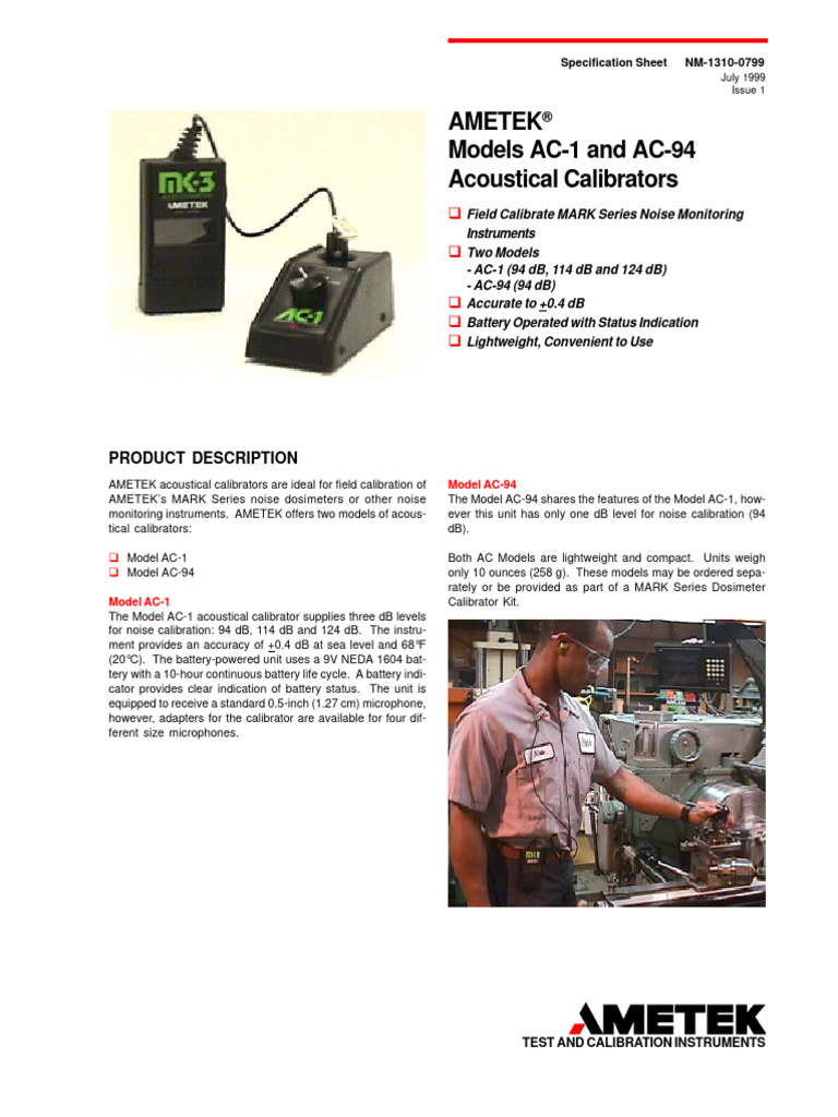 Ametek - ac1_spec_sheet | PDF | Calibration | Microphone