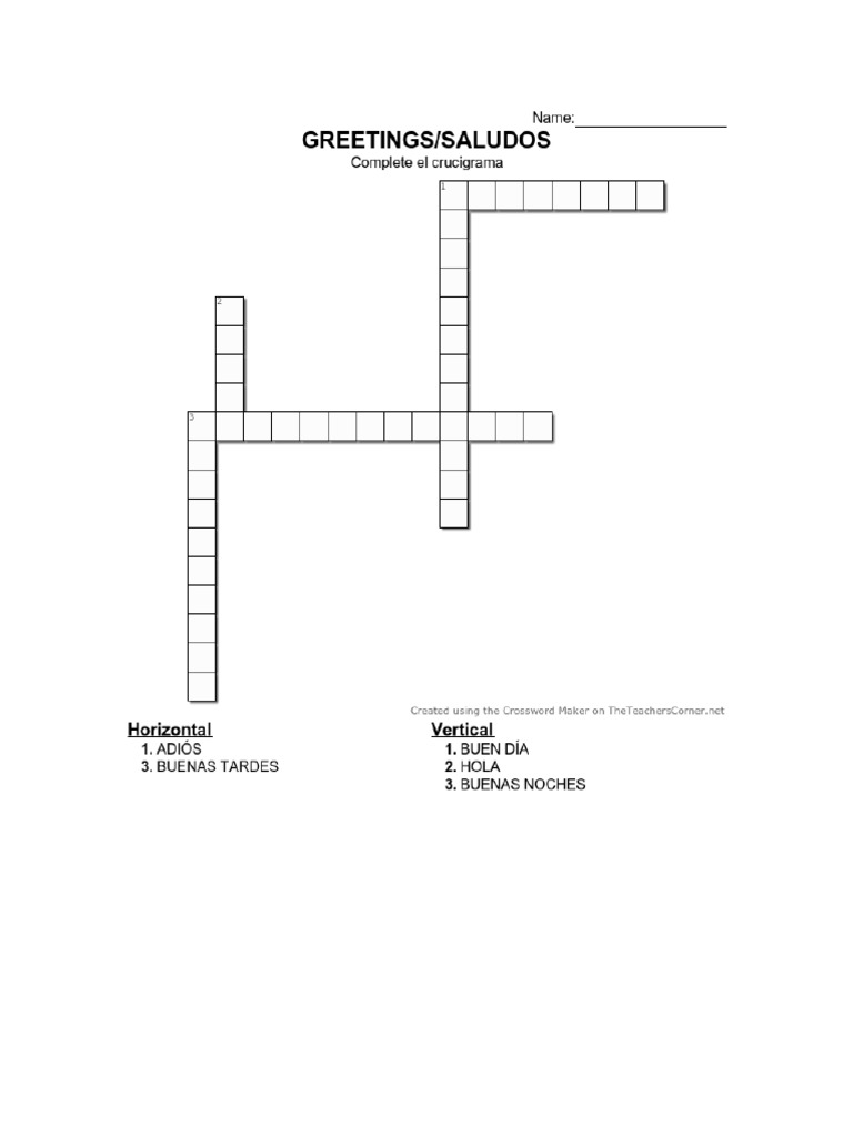 Actividad N°2 Crucigrama Saludos Greetings | PDF