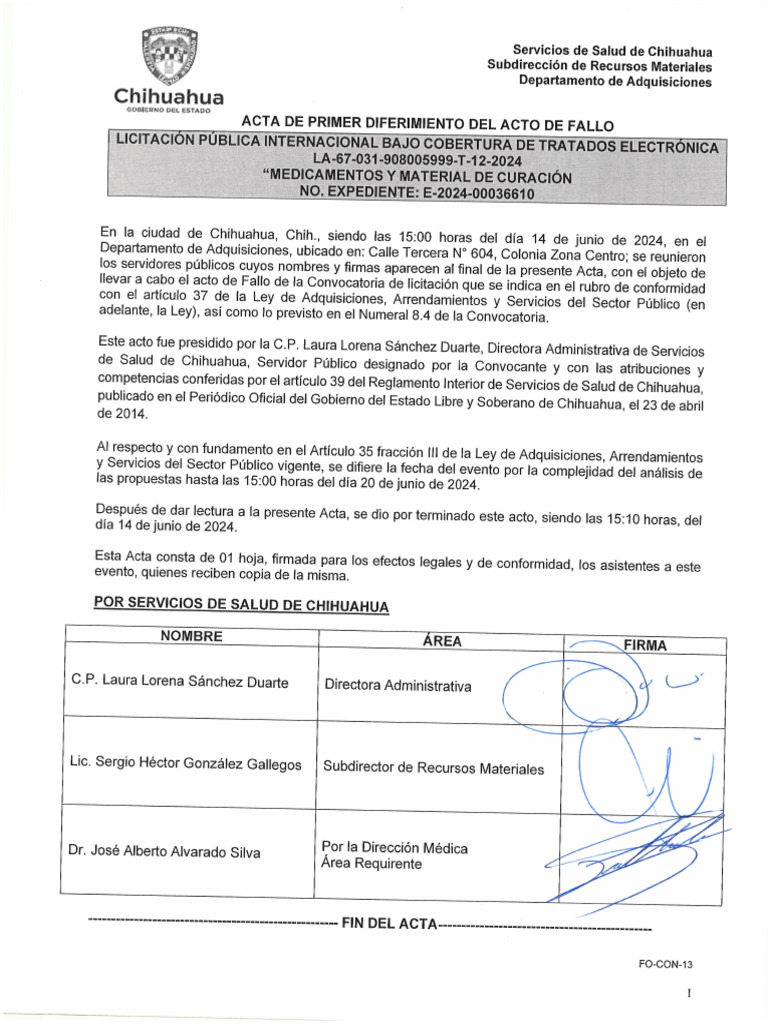 Acta de Primer Diferimiento de Fallo La-T-12-2024 | PDF