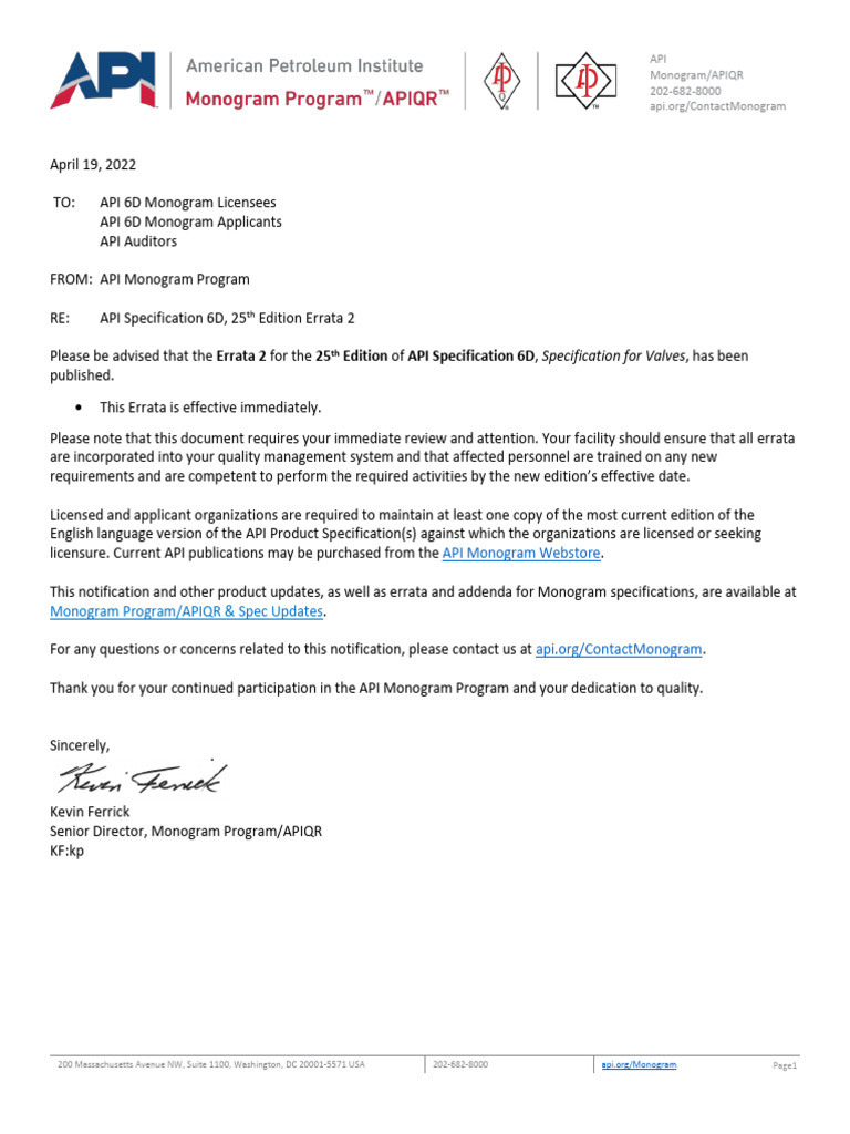 API Specification 6D 25th Edition Errata 2 Updated 20220419 | PDF ...